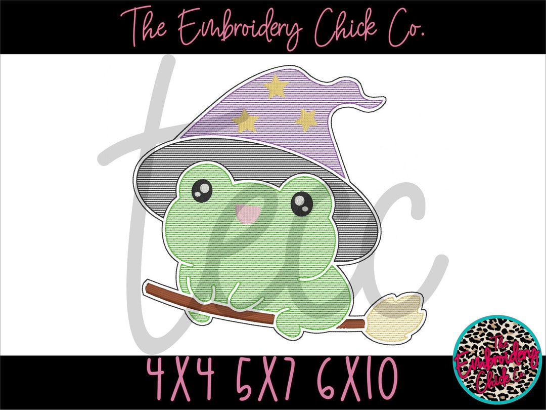 Frog Witch Sketch - Embroidery Design 4x4 5x7 6x10 Simple Kid Design - Etsy