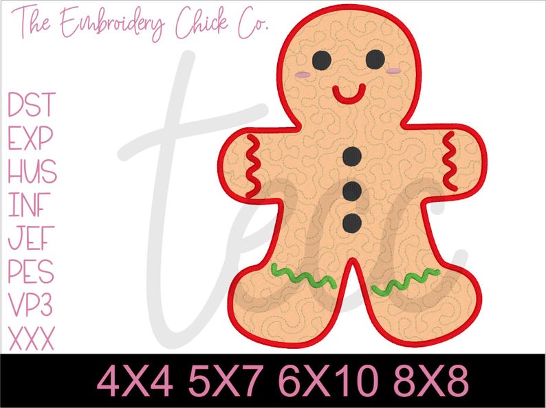 Gingerbread Man Applique Machine Embroidery Design (digital Download ...