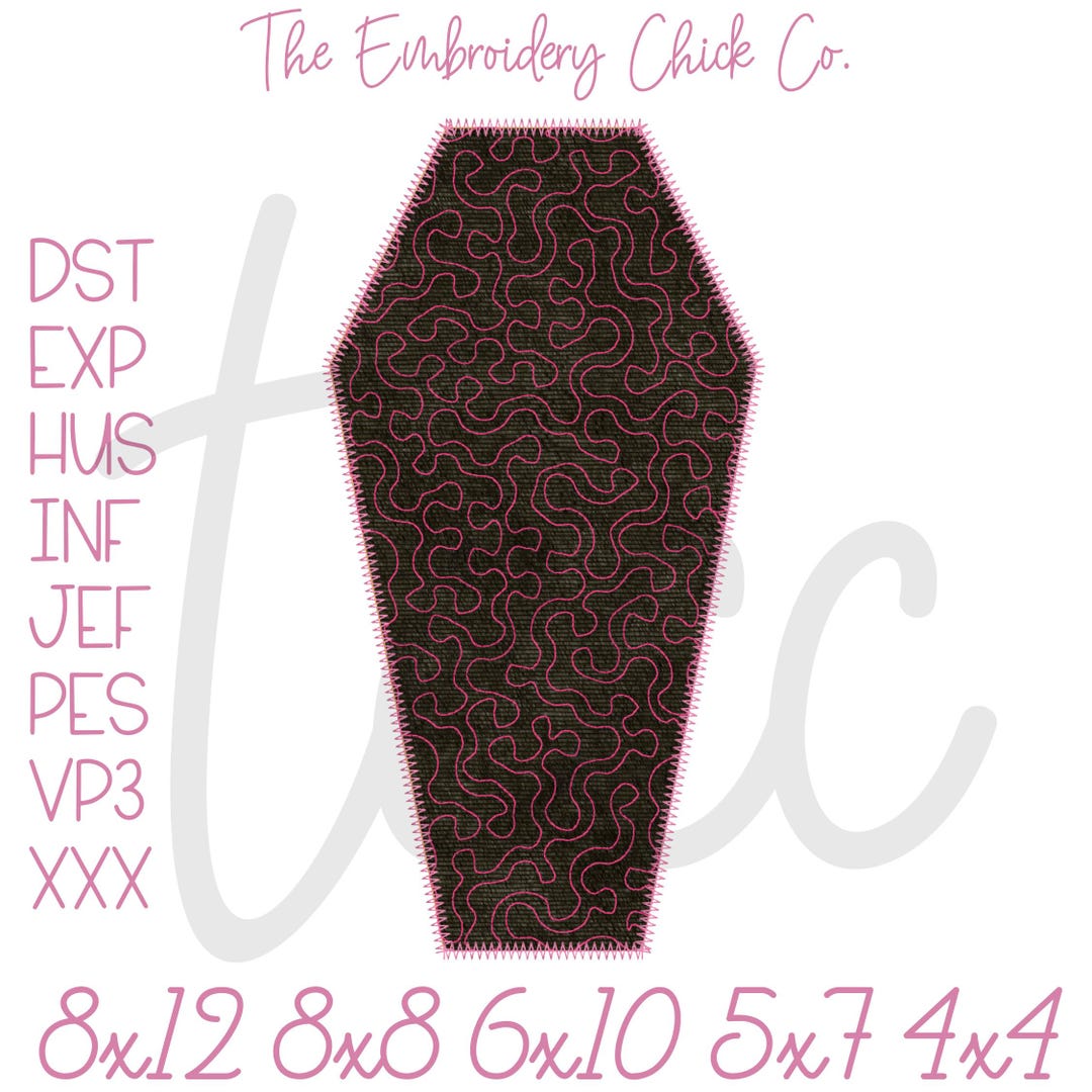 Quilted Coffin Embroidery Design: Zigzag Applique (4x4, 5x7, 6x10 ...