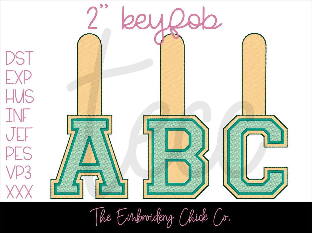 Varsity Font Keyfob Embroidery Design: Satin Stitch Snap Tab (in the ...