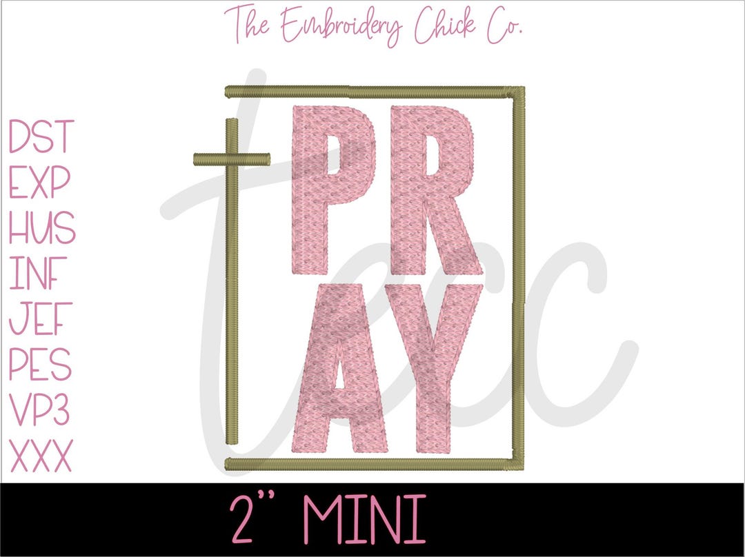 Pray Stacked Sketch Satin Border 2" Mini - Embroidery Design Pocket ...