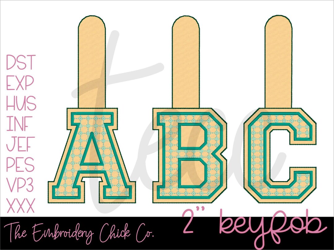 Varsity Font Cross Stitch and Satin Snap Tab Keyfob - "in the Hoop ...