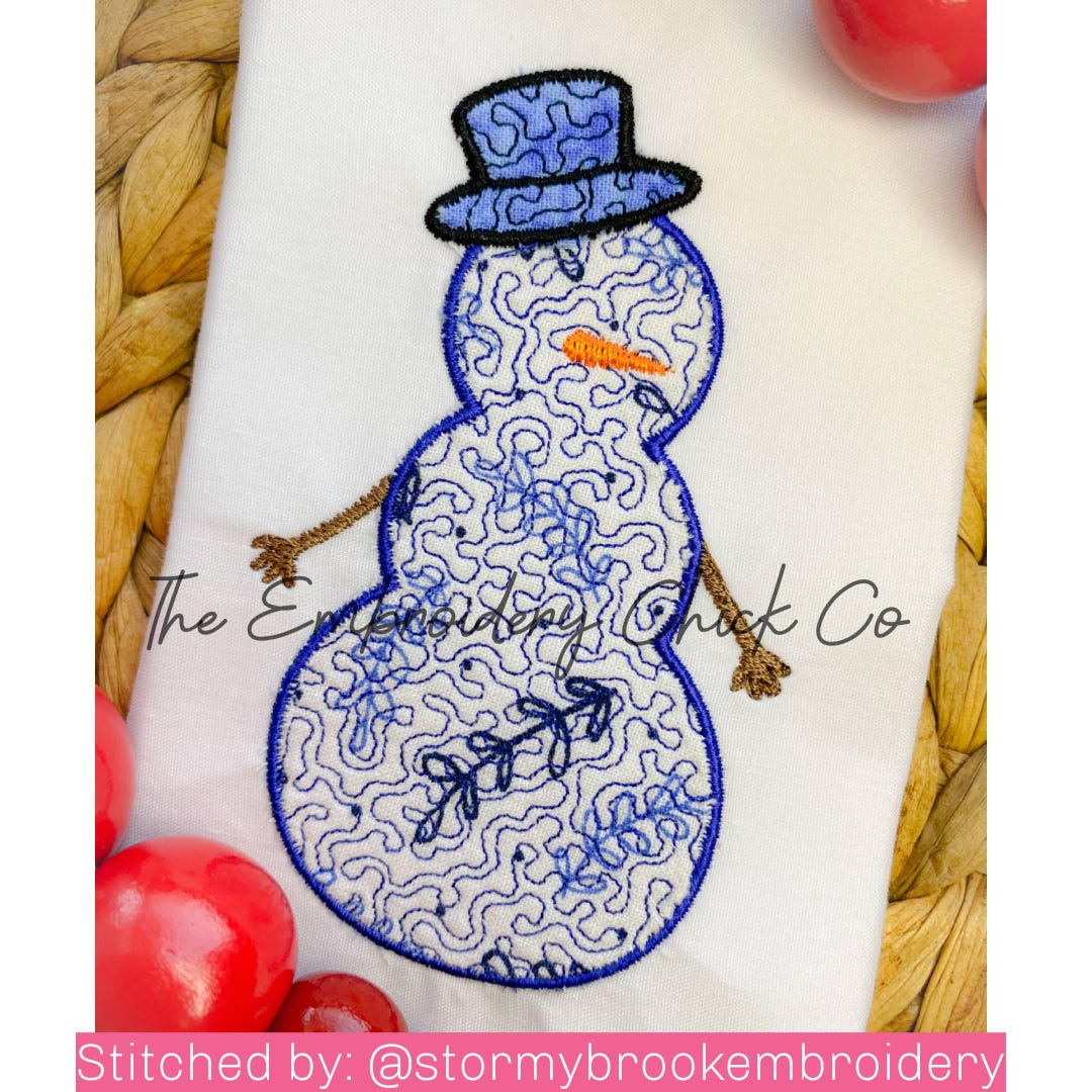 Quilted Snowman With Satin Border Applique - Machine Embroidery Design ...