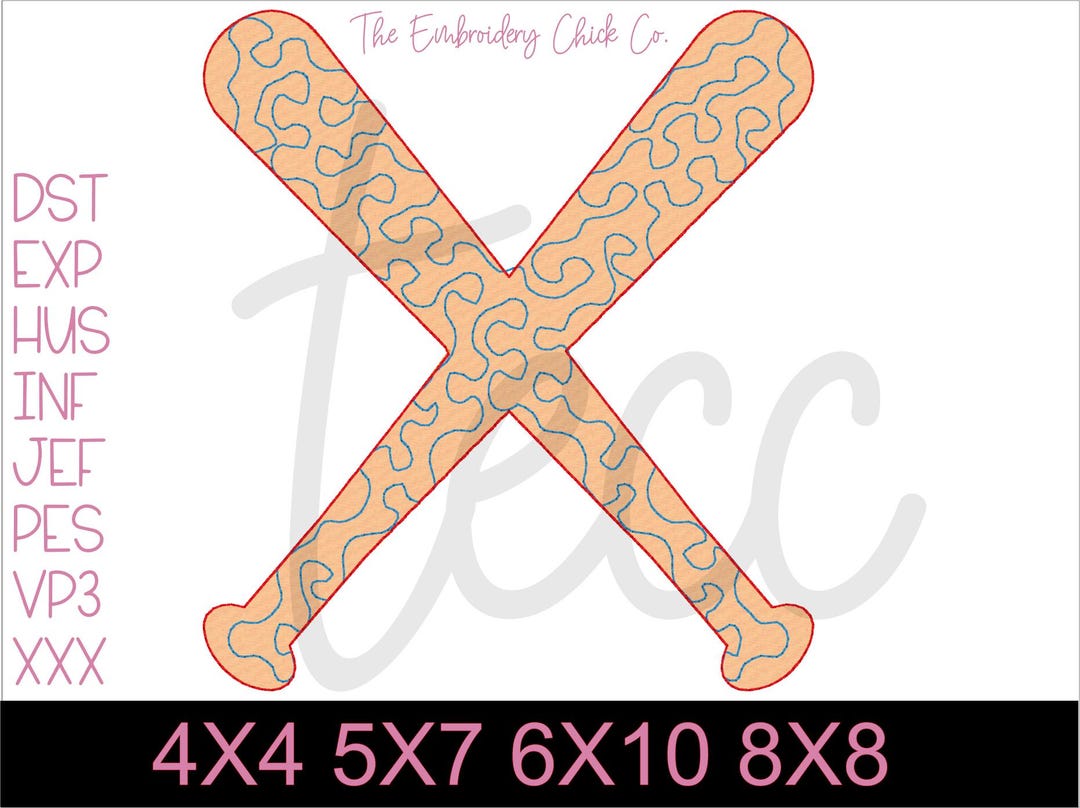 Quilted Baseball Bats Applique Machine Embroidery Design (digital ...