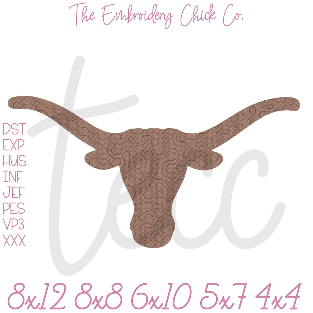 Quilted Longhorn Head Vintage Applique - Machine Embroidery Design Bean ...