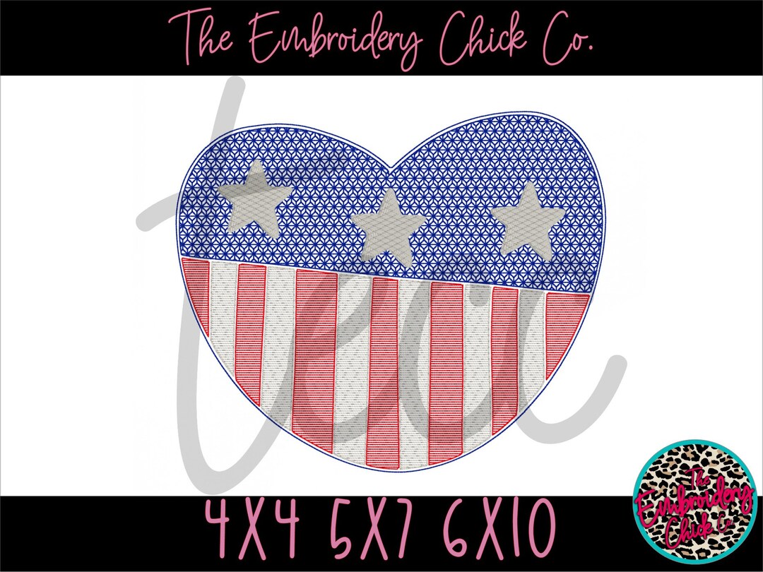 USA Flag Heart Motif - Embroidery Design 4x4 5x7 6x10 Simple Design - Etsy