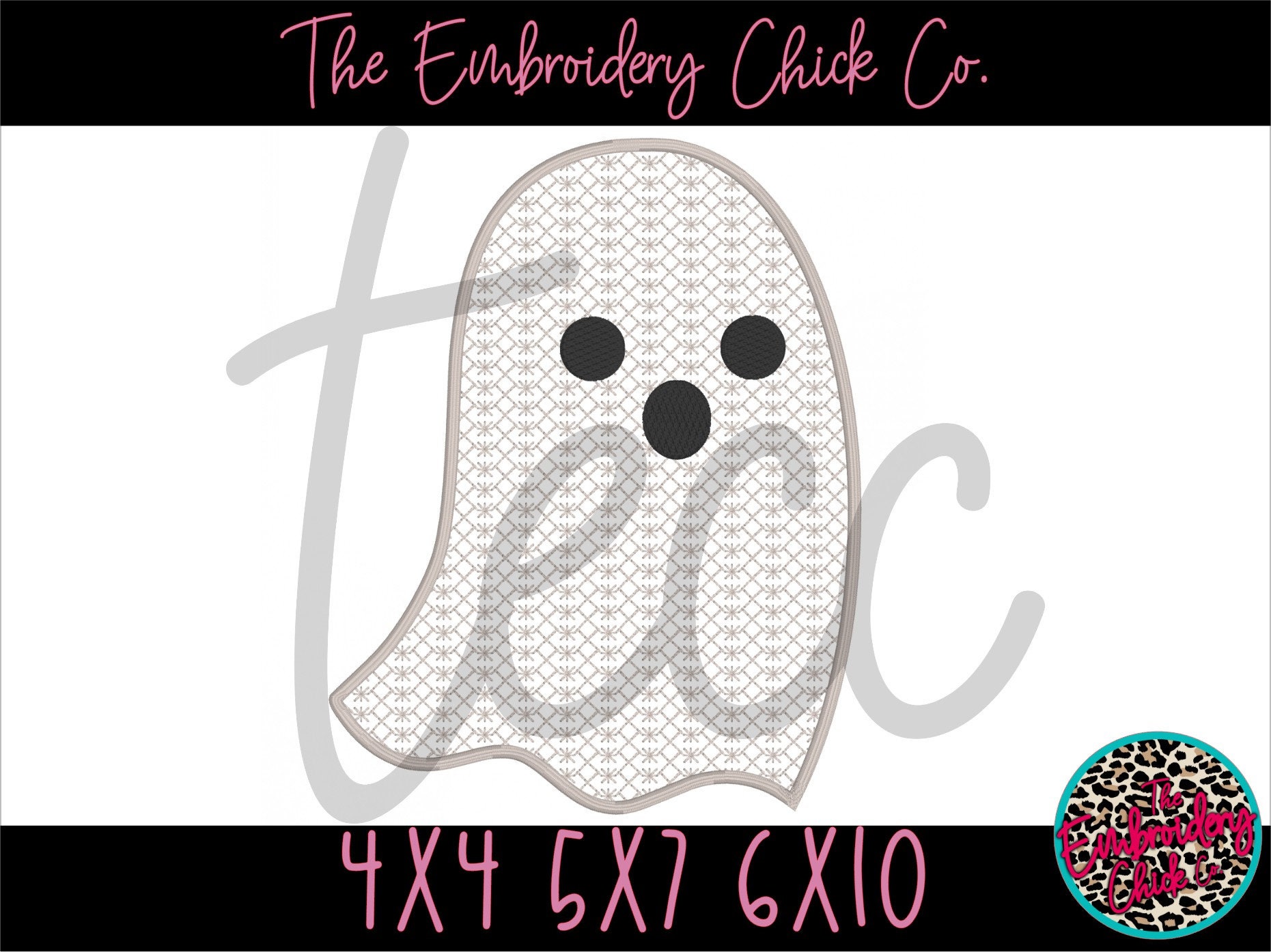 Ghost Motif Satin Border Embroidery Design 4x4 5x7 6x10 Simple Kid ...