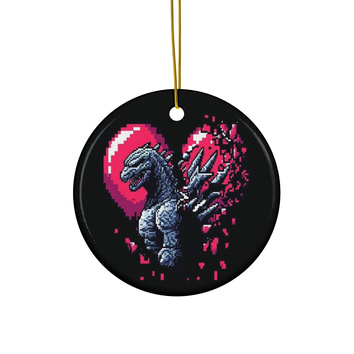 Ceramic Ornament, 8 Bit Godzilla Broken Heart, Godzilla in Your Heart ...