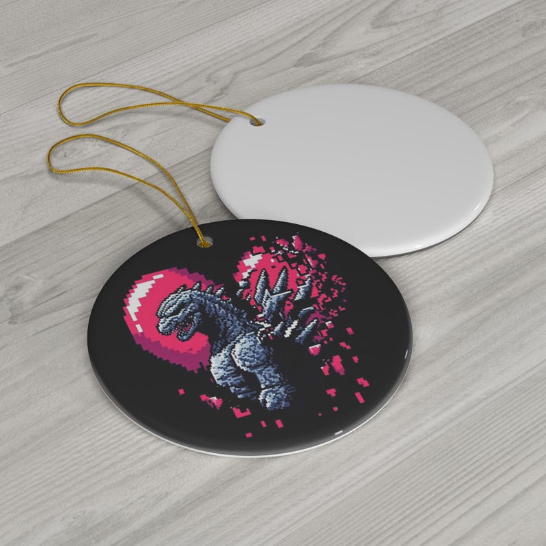 Ceramic Ornament, 8 Bit Godzilla Broken Heart, Godzilla in Your Heart ...