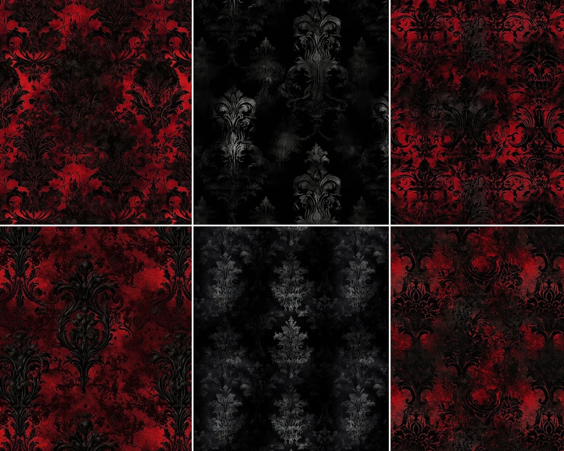 Red and Black Velvet Vampire Damask Digital Papers, Halloween ...