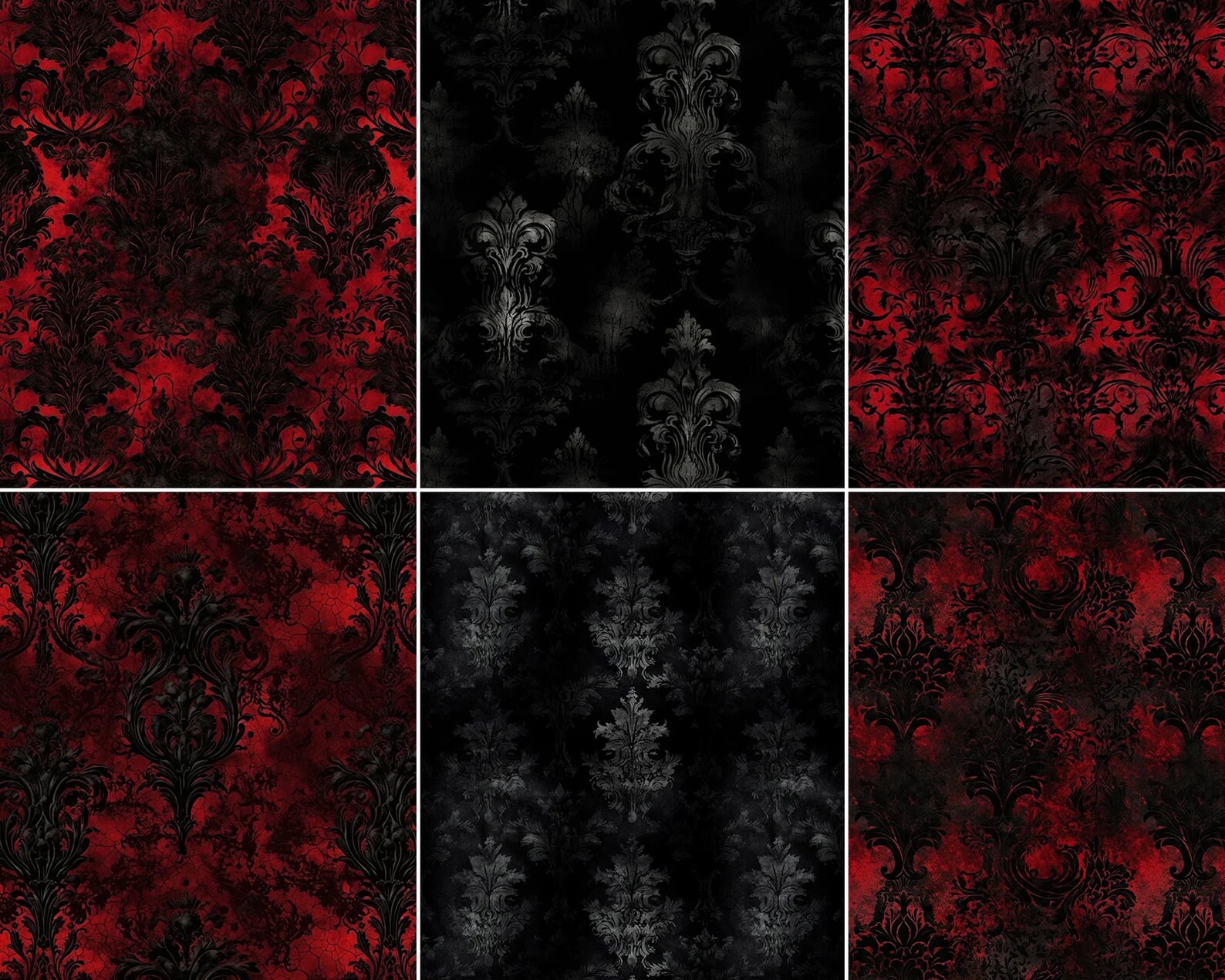 Red and Black Velvet Vampire Damask Digital Papers Halloween - Etsy