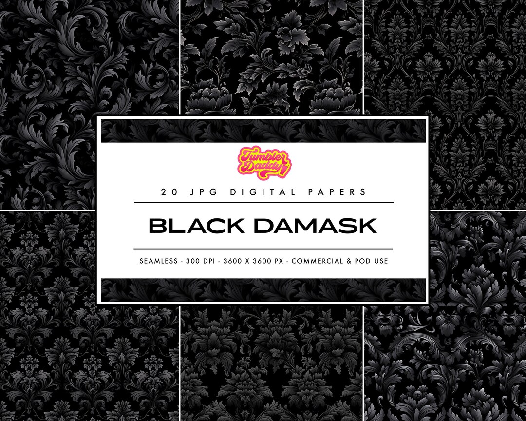 Black Damask | Seamless Black Damask Papers | Commercial Use ...