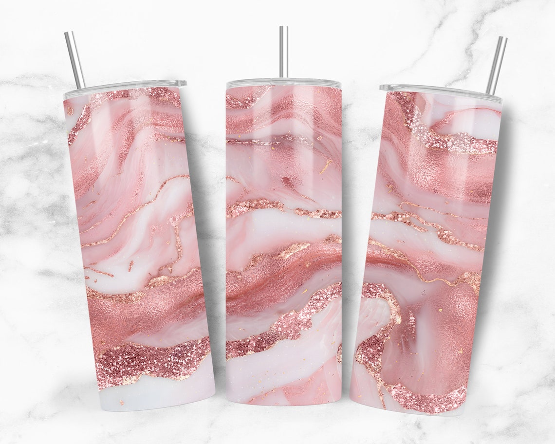 Rose Gold Marble Tumbler Wrap, Pink Agate Gold Marble Glitter ...
