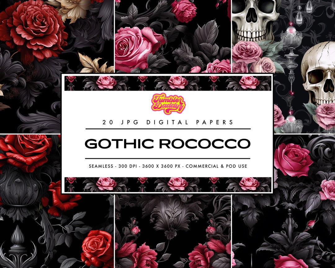 Gothic Roccoco Floral Halloween Digital Paper Pack, Gothic Digital ...