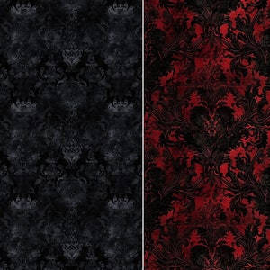 Red and Black Velvet Vampire Damask Digital Papers, Halloween ...