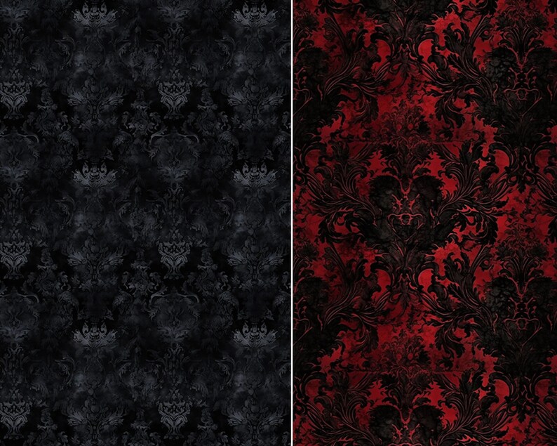 Red and Black Velvet Vampire Damask Digital Papers Halloween - Etsy