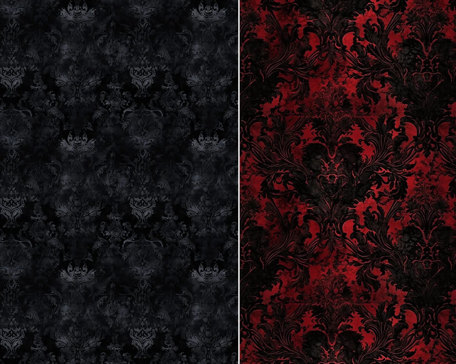 Red and Black Velvet Vampire Damask Digital Papers, Halloween ...