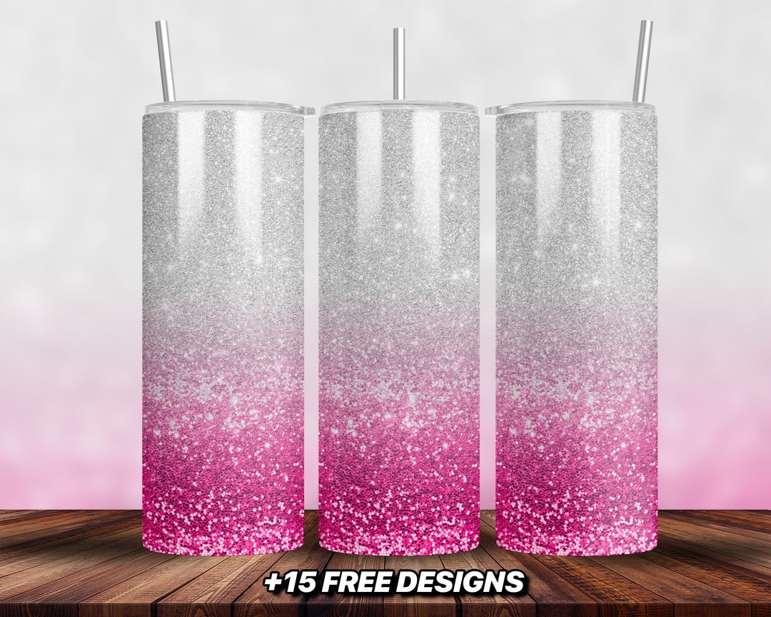 Sparkling Pink Glitter Ombre Tumbler Wrap, Pink Sublimation Design, 20 ...