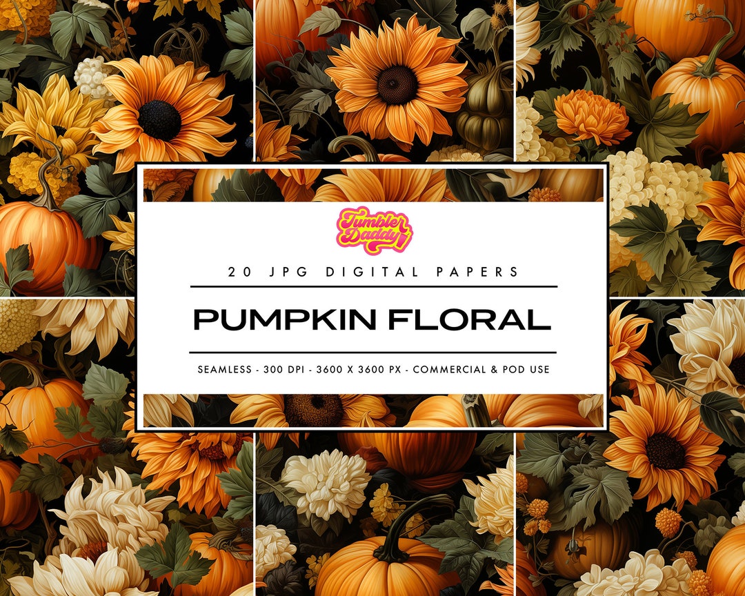 Seamless Sunflower and Pumpkin Digital Papers, Fall Sunflower Printable ...