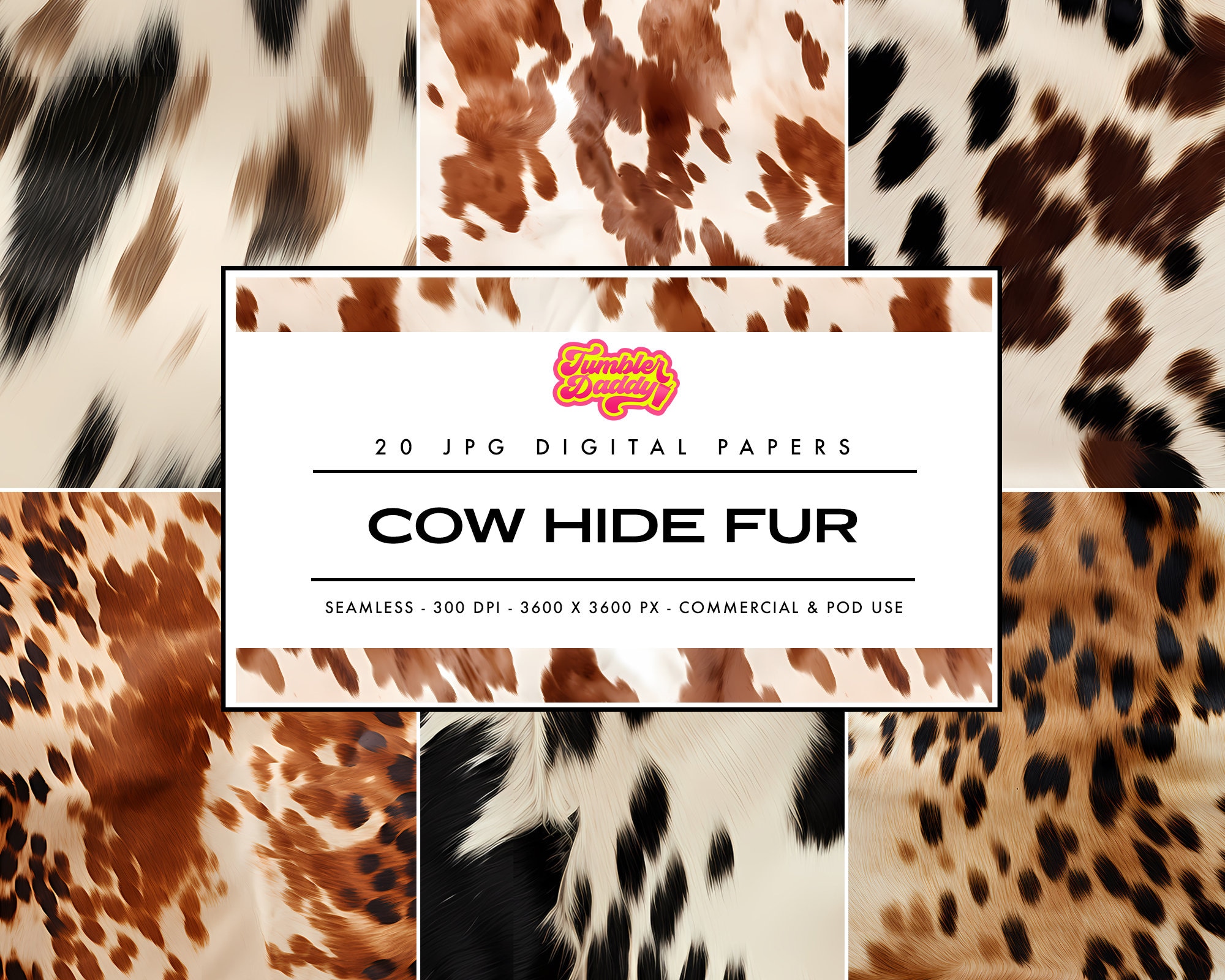 Seamless Cowhide Backgrounds Instant Download Brown and White Cowhide ...