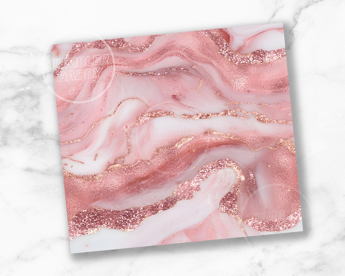 Rose Gold Marble Tumbler Wrap, Pink Agate Gold Marble Glitter ...