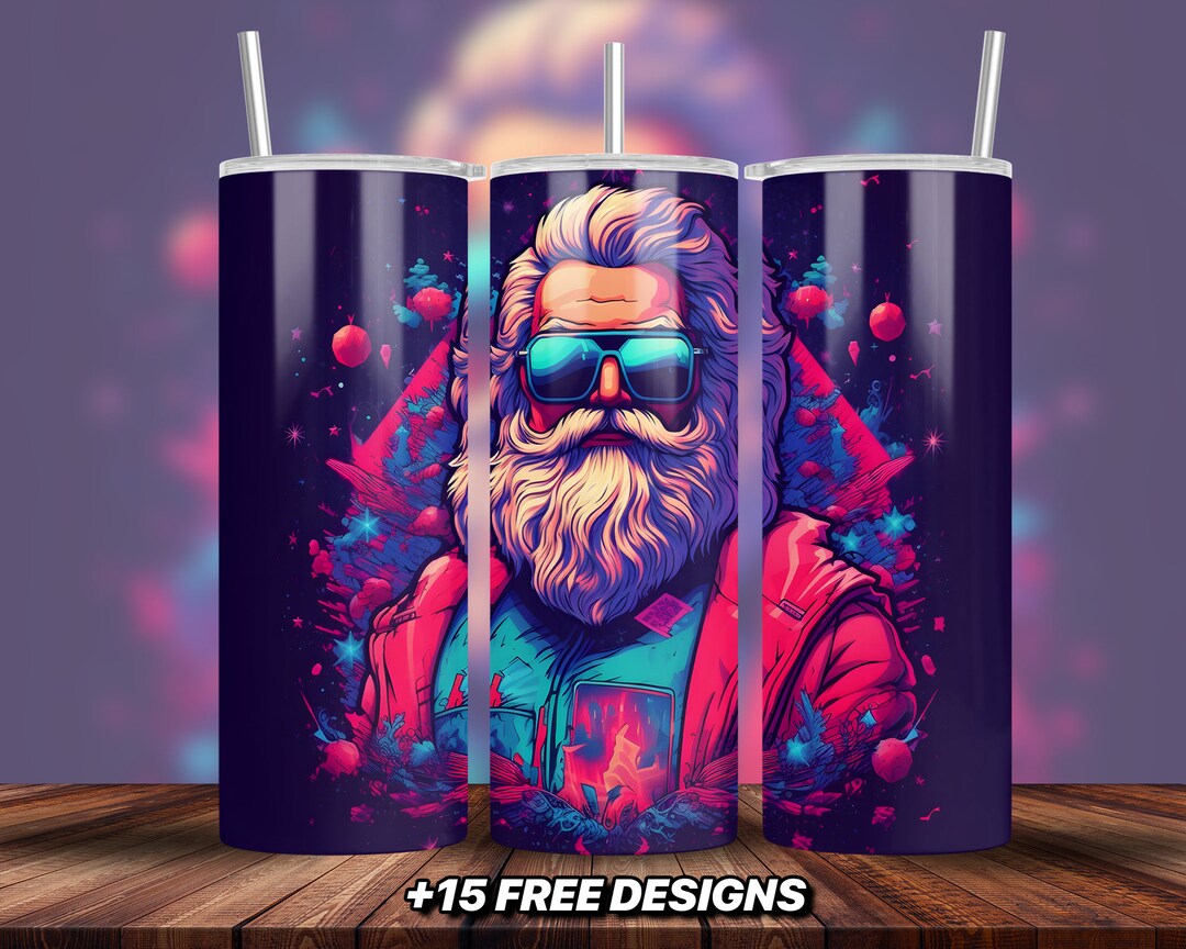 Retrowave Santa 20 Oz Digital Tumbler Wrap Png Download, Holidays ...