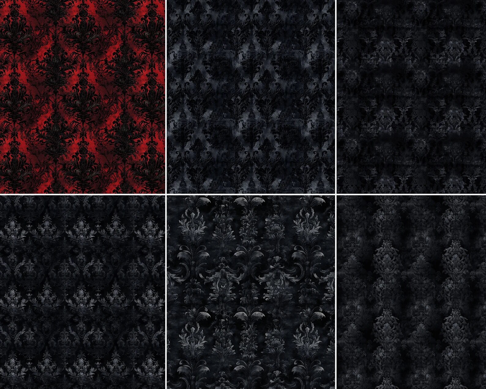 Red and Black Velvet Vampire Damask Digital Papers, Halloween ...