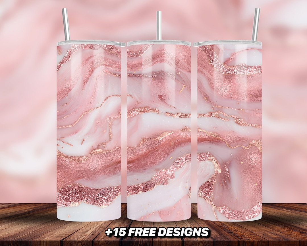 Rose Gold Marble Tumbler Wrap, Pink Agate Gold Marble Glitter ...