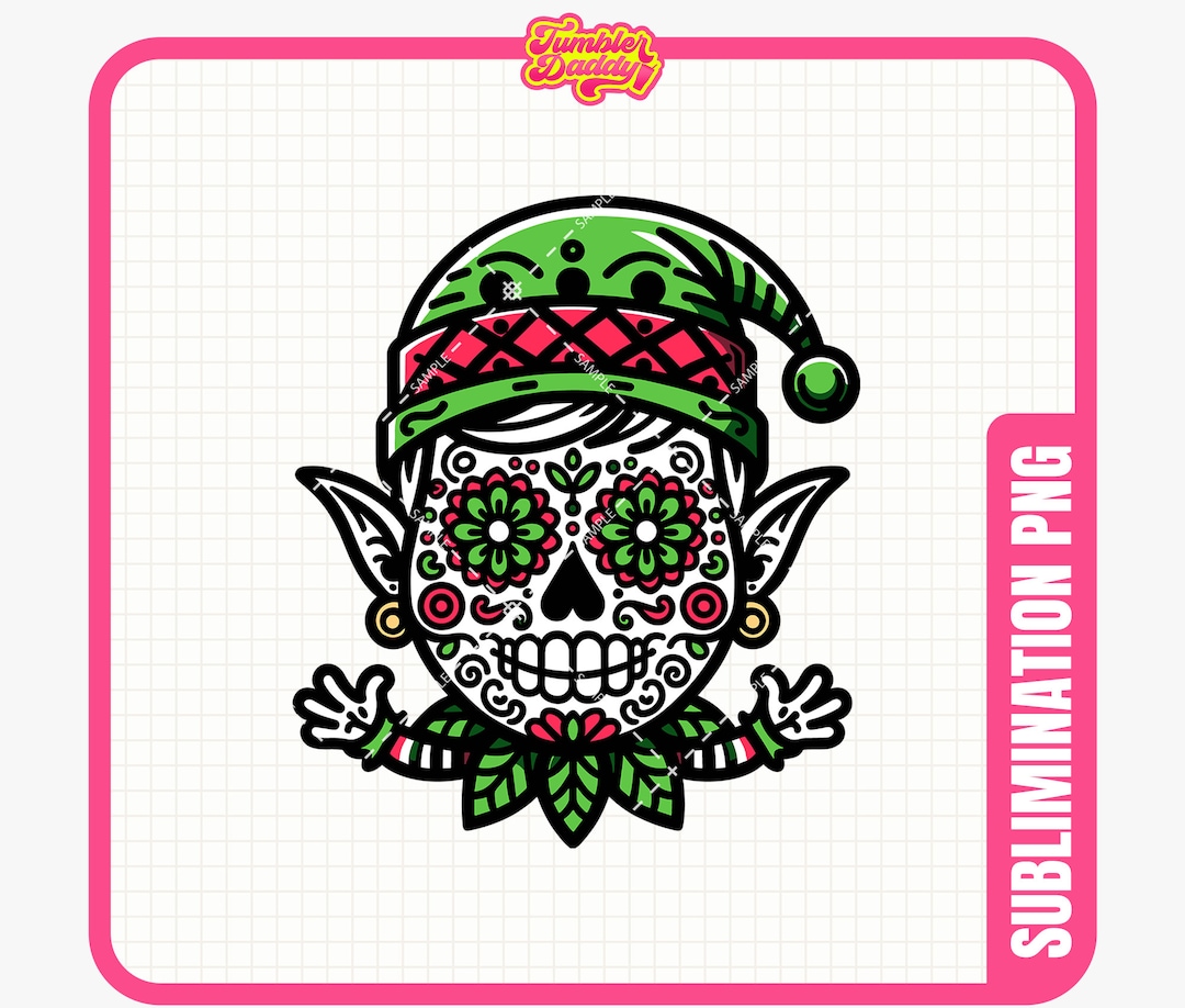 Sugar Skull Santa's Elf PNG, Christmas PNG File, Dia De Los Muertos ...
