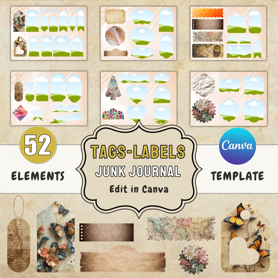 Canva Junk Journal Tags Template: 52 Editable Labels (digital Download ...