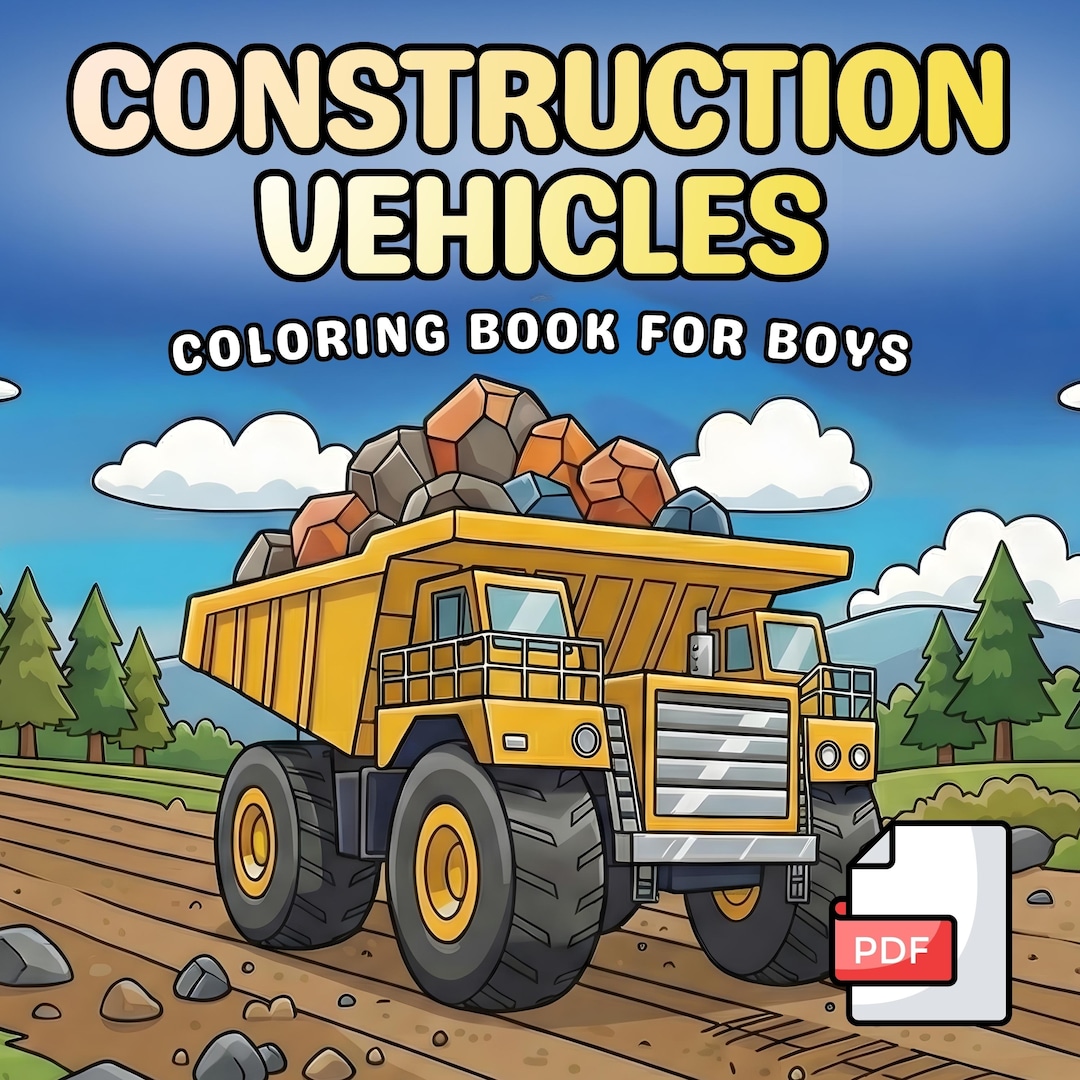 Construction Vehicle Coloring Book for Kids (PDF Download) - Etsy