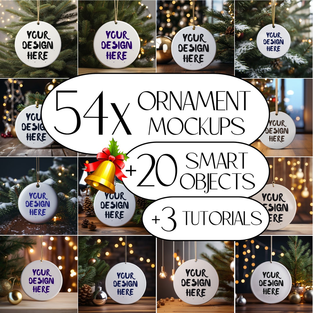 54 Christmas Ornament Mockup Bundle 5 PSD Round White Ceramic Ornament ...