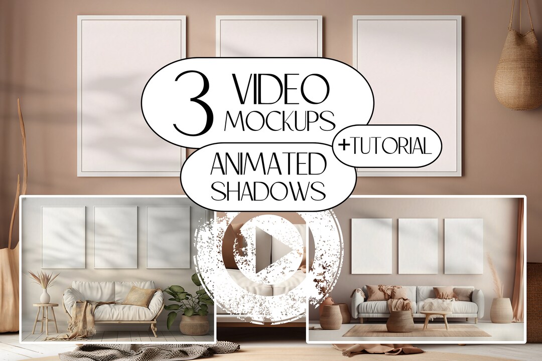 3x Video Frame Mockup Set of 3 Bundle Animated Frame Shadow Overlay ...
