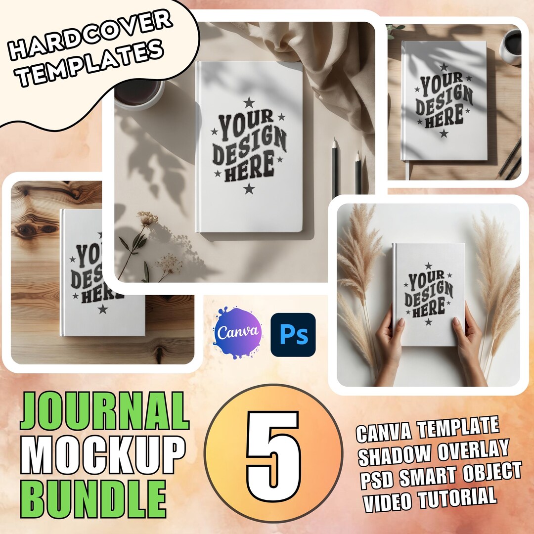 Hardcover Journal Mockup: Canva & Photoshop PSD Templates (digital ...