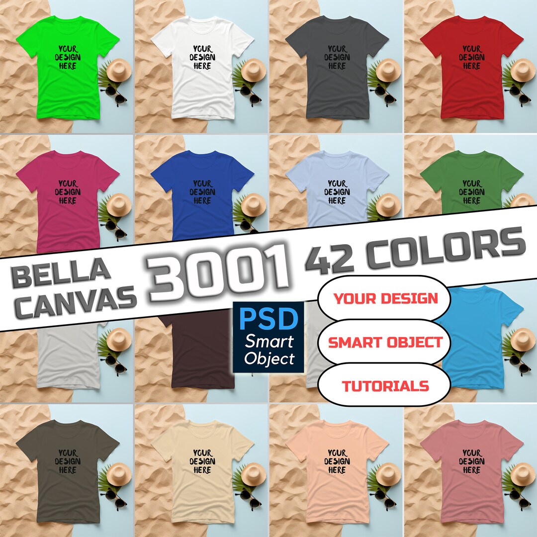 Bella Canvas 3001 Mockup Shirt Color Chart Printify Hex Codes PSD Shirt ...
