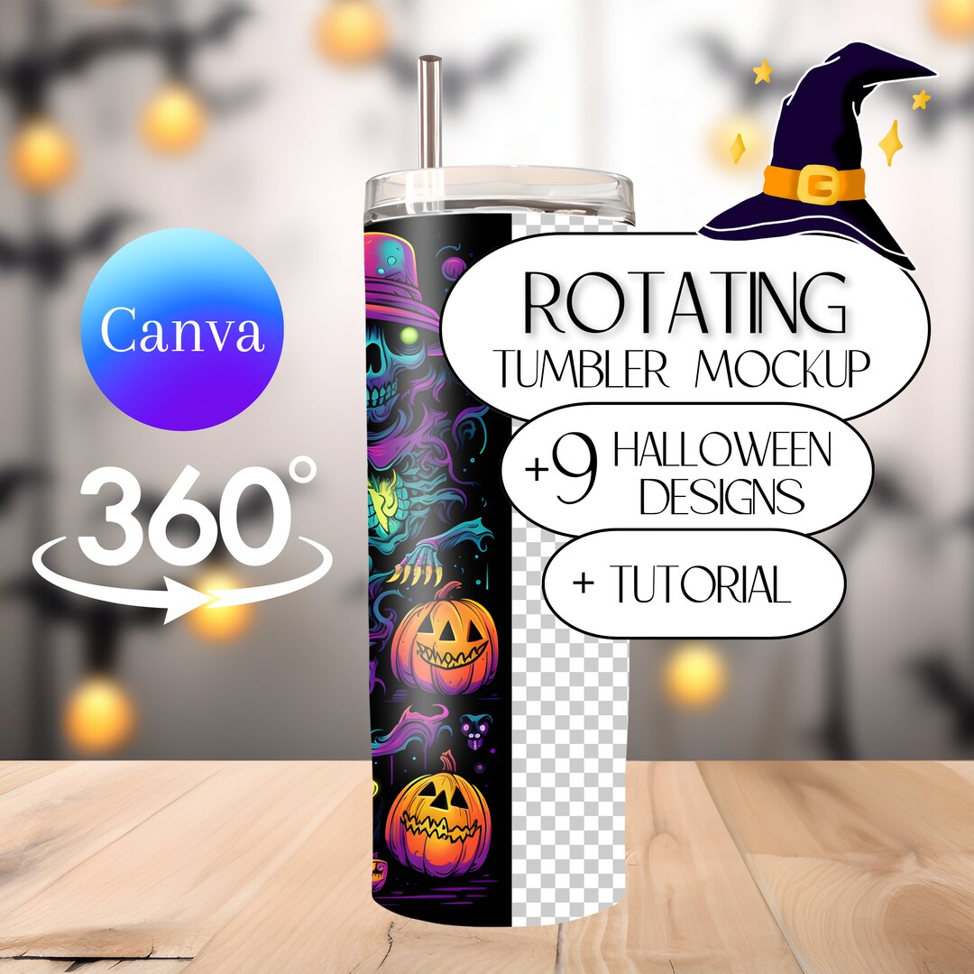20 Oz Tumbler Animation Mockup: Canva Rotating Template + 9 Halloween ...