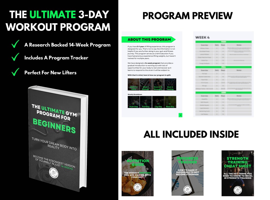 The Ultimate Gym Workout Program for Beginners - Etsy