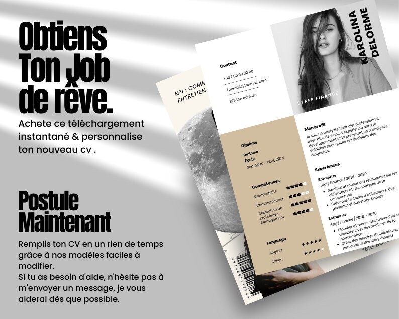 CV Template, Curriculum Vitae, French & English, Modern CV, Word, PDF ...