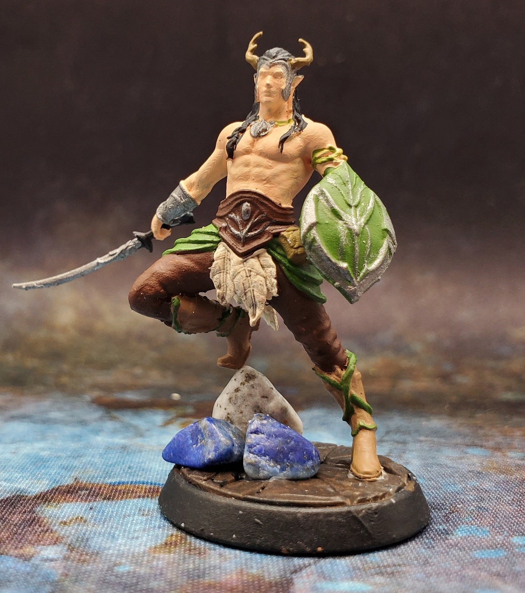 Wood Elf Fighter Leaf Shield Sword Hand Painted Elven Warrior Defender ...