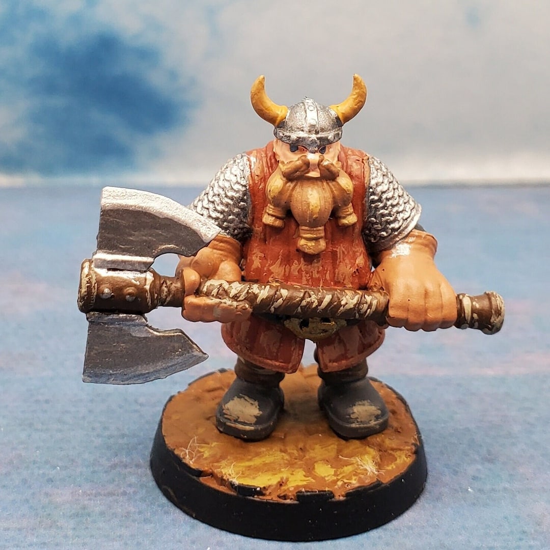 Dwarven Warrior W/viking Helmut Hand Painted Warrior Battle Axe Bearded ...