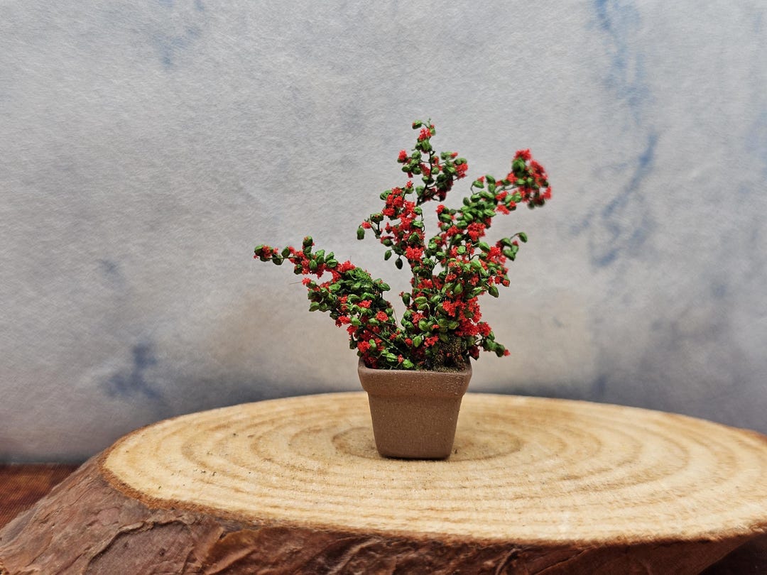 Outdoor Flowering Bush in Square Pot Hand Made Scale 1:24 1/2 Dollhouse ...