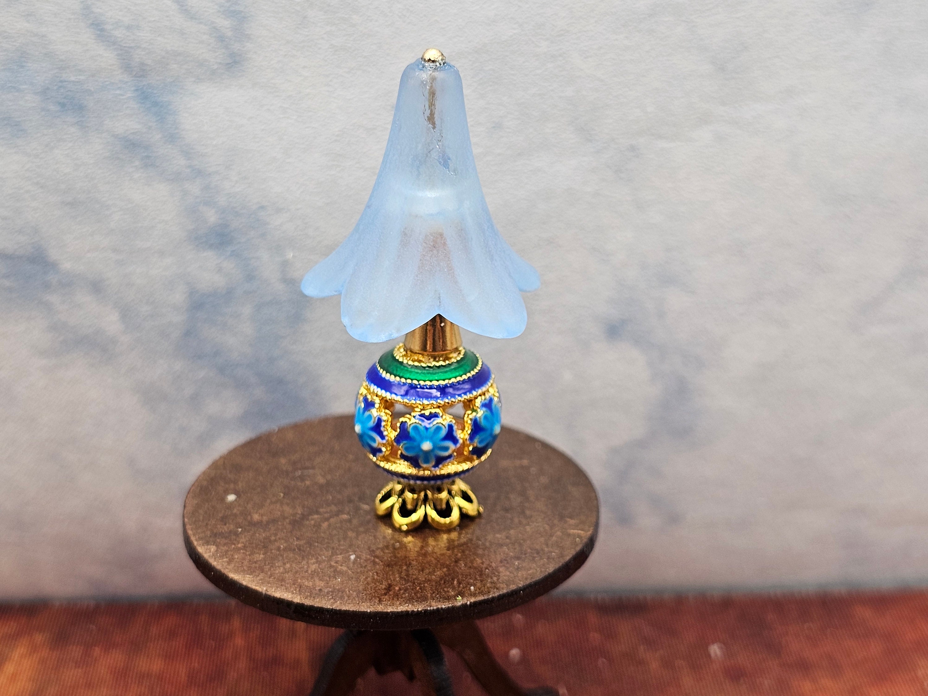Stately Blue Table Lamp Hand Made Scale 1:24 1/2 Dollhouse Miniatures ...