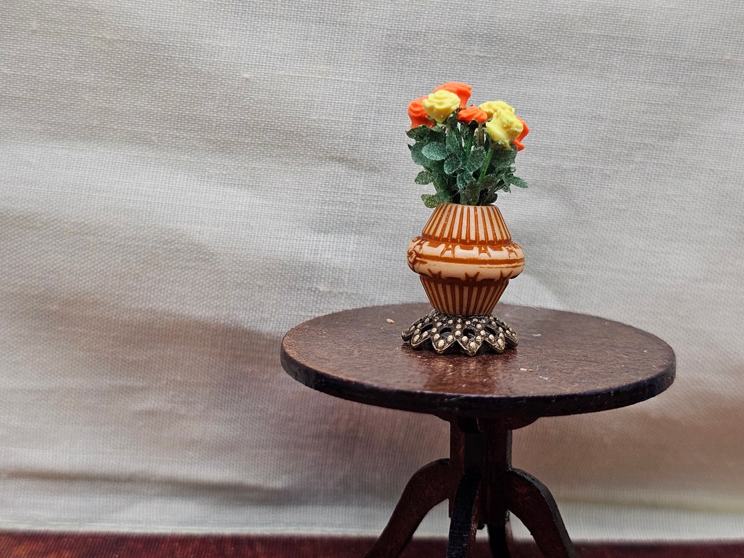 Orange and Yellow Rose Bouquet Vase Hand Made Scale 1:24 1/2 Dollhouse ...