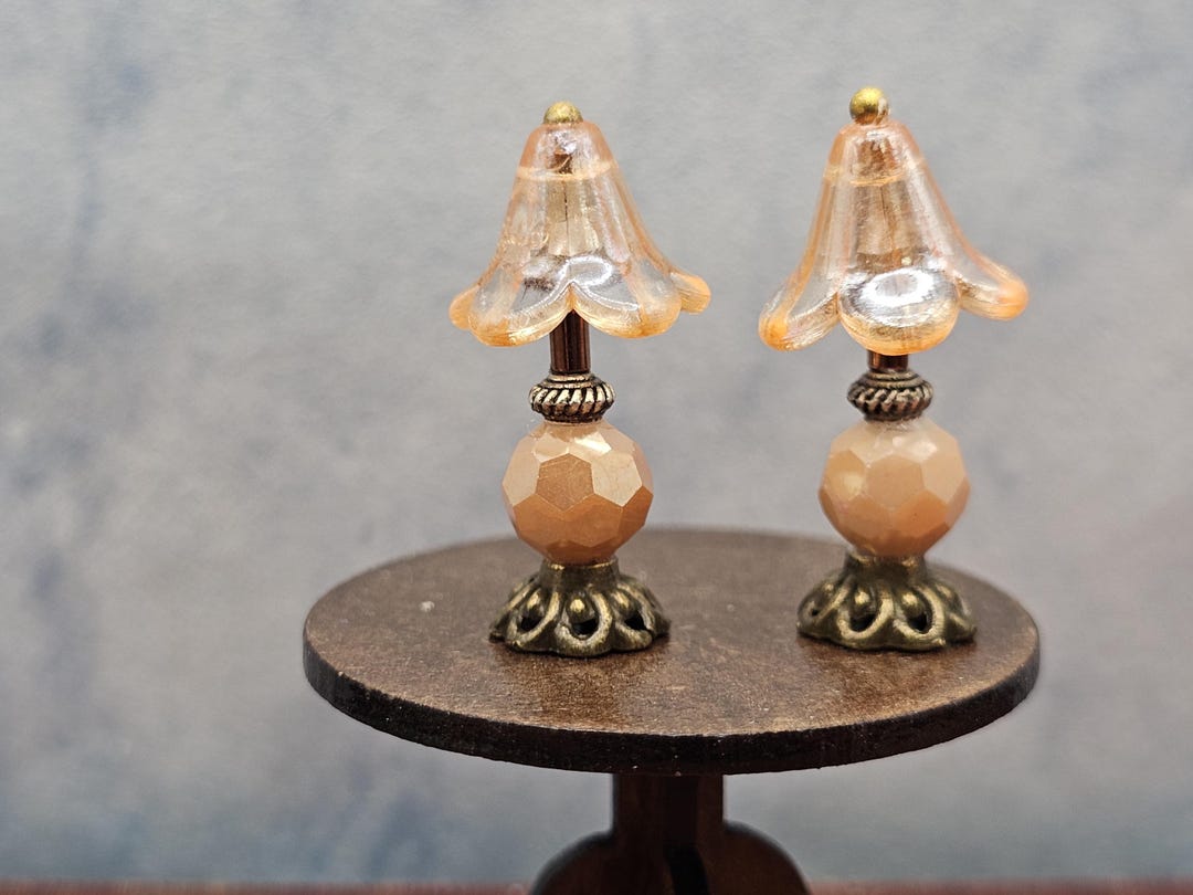 Caramel and Bronze Lamps Hand Made Scale 1:24 1/2 Dollhouse Miniatures ...