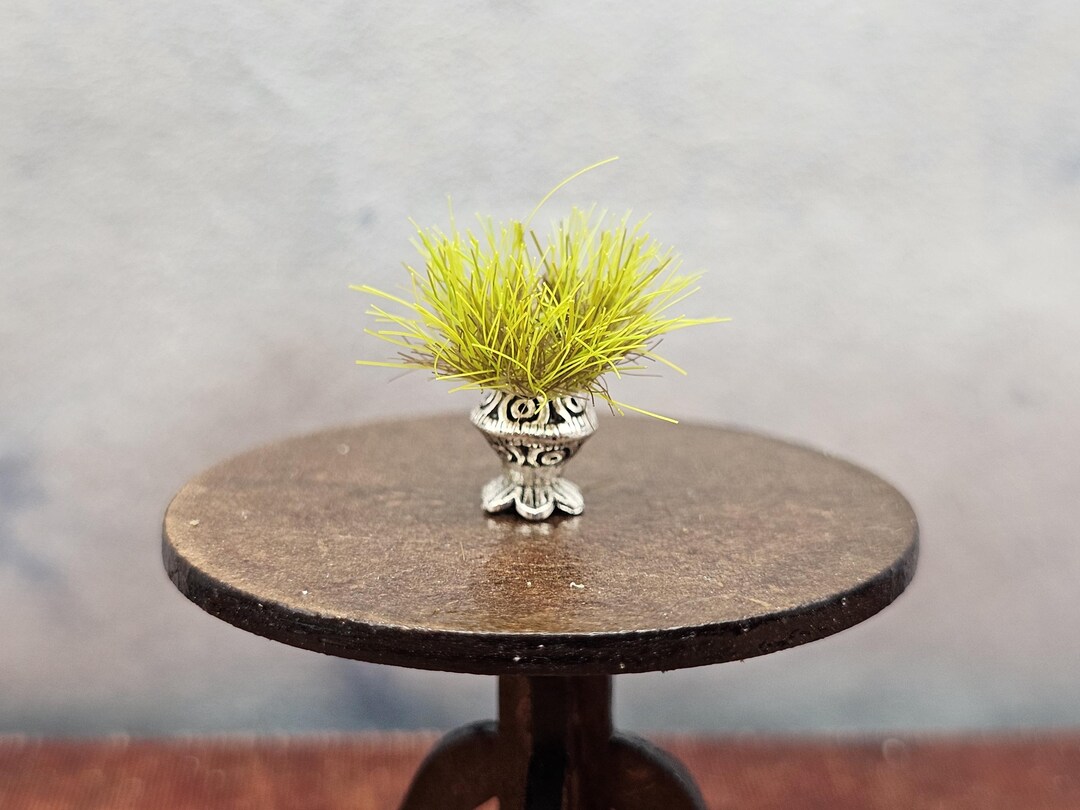 Small Silver Vase With Fake Greenery Hand Made Scale 1:24 1/2 Dollhouse ...