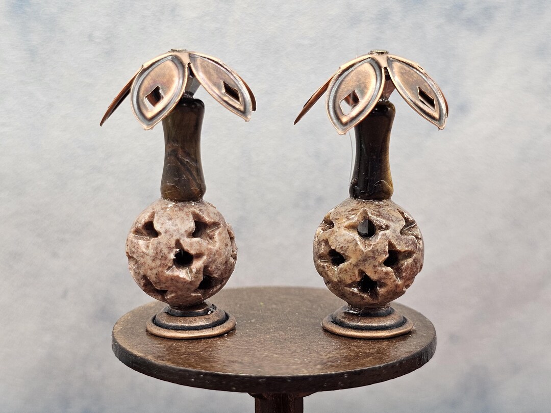 Carved Soapstone and Copper Lamps Hand Made Scale 1:24 1/2 Dollhouse ...