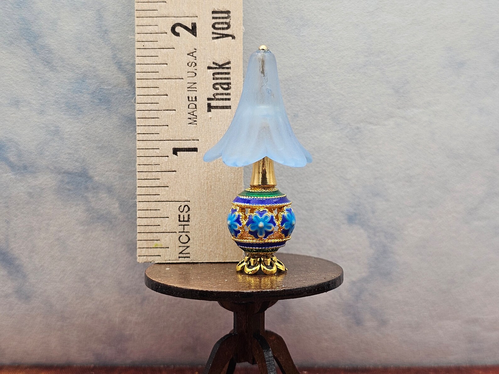 Stately Blue Table Lamp Hand Made Scale 1:24 1/2 Dollhouse Miniatures ...
