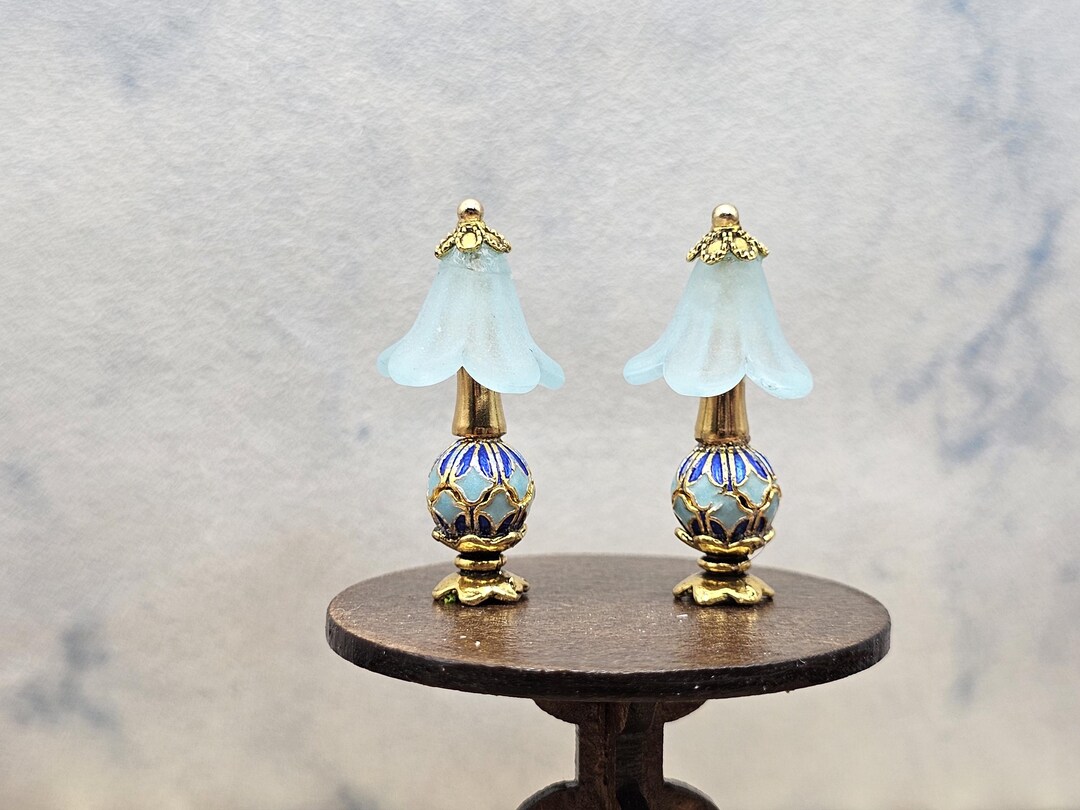 Blue of the Day Table Lamps Hand Made Scale 1:24 1/2 Dollhouse ...