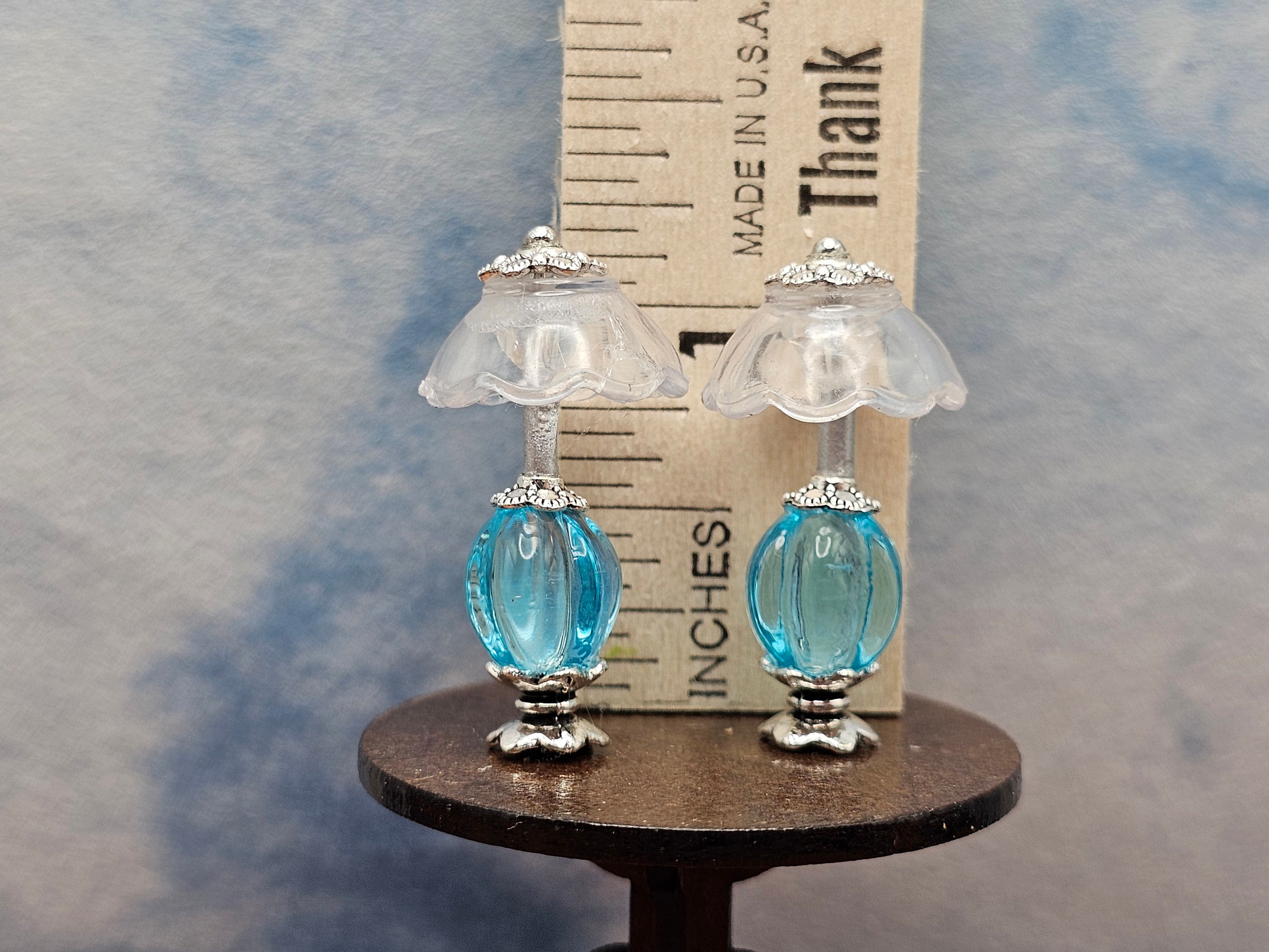 Delicate Light Blue Lamps Hand Made Scale 1:24 1/2 Dollhouse Miniatures ...