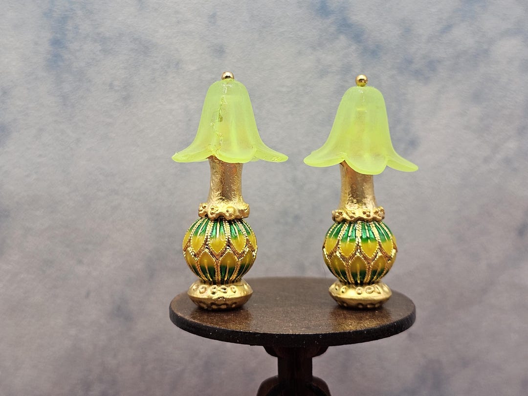 Bright Yellow and Green Lamps Hand Made Scale 1:24 1/2 Dollhouse ...